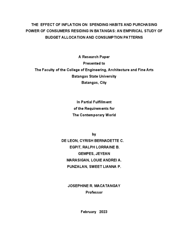 THE EFFECT OF INFLATION ON SPENDING HABITS AND PURCHASING POWER OF CONSUMERS RESIDING IN ...