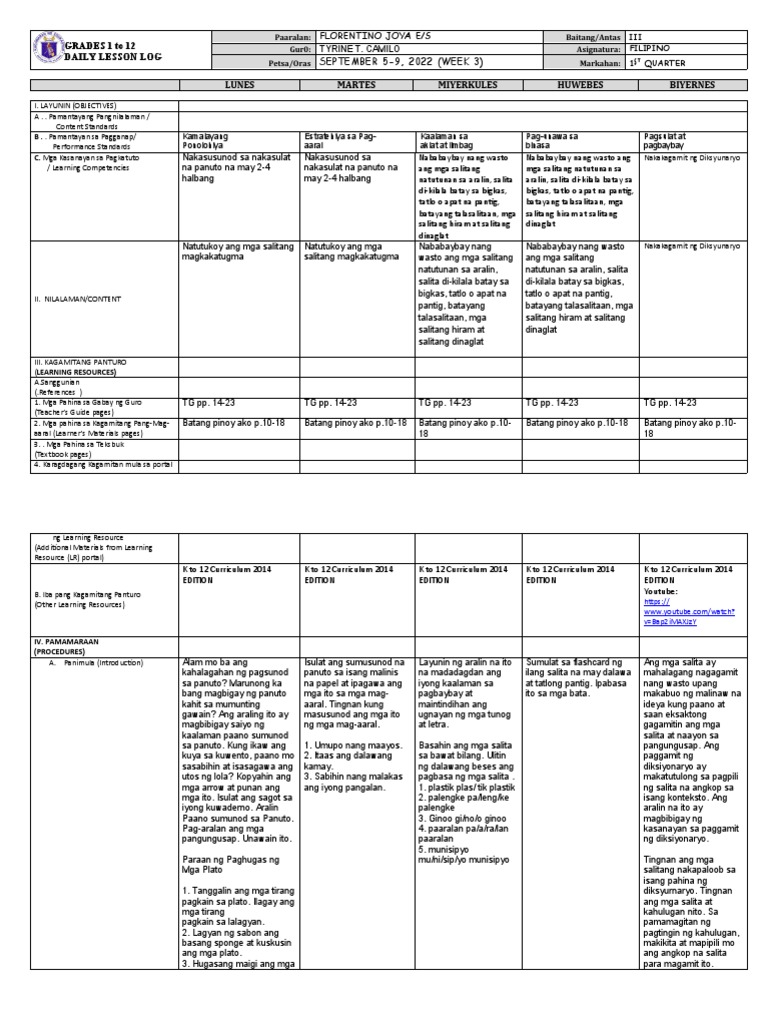 Filipino DLL Week 3 | PDF