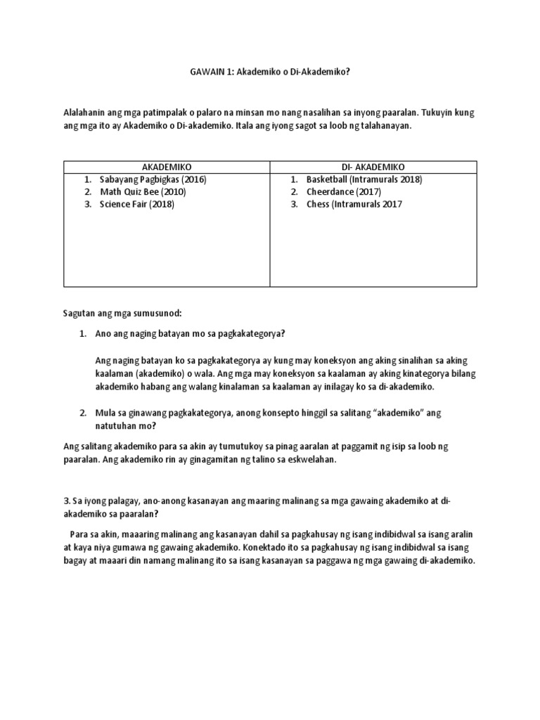 GAWAIN 1 Akademiko o Di-Akademiko | PDF