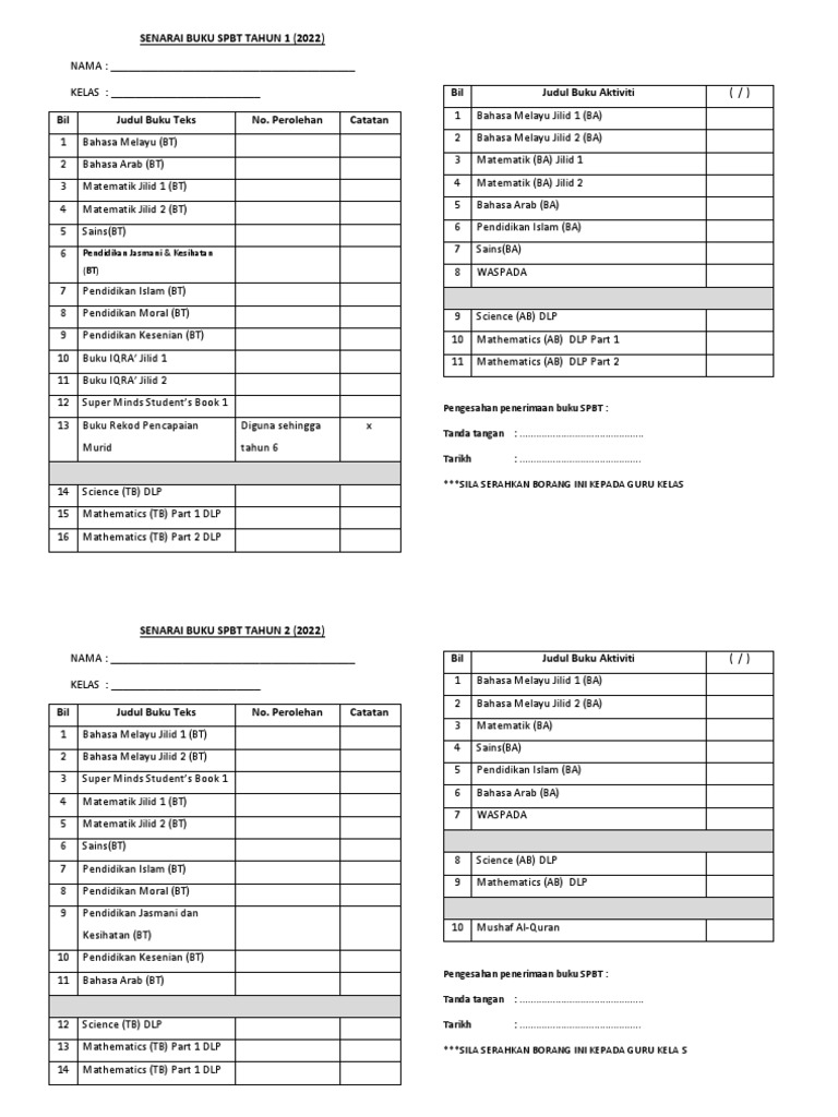 SENARAI BUKU SPBT 2022 Dan 2023 | PDF