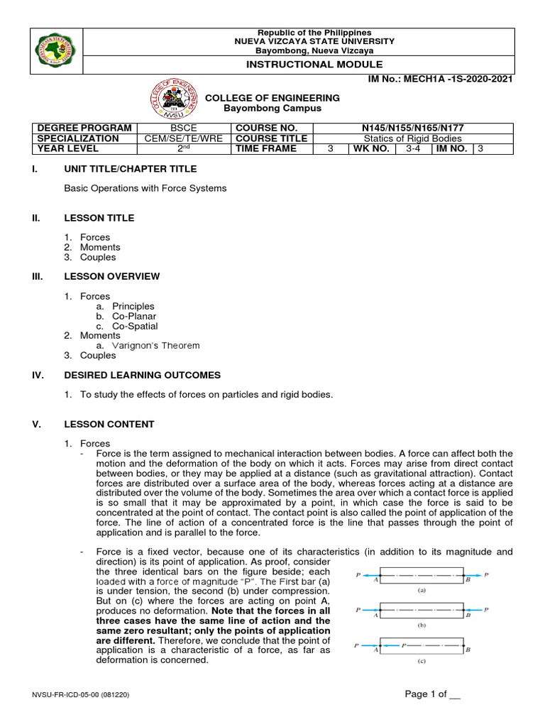 MECH 1A Module 3 - Forces, Moments, and Couples | PDF | Force ...