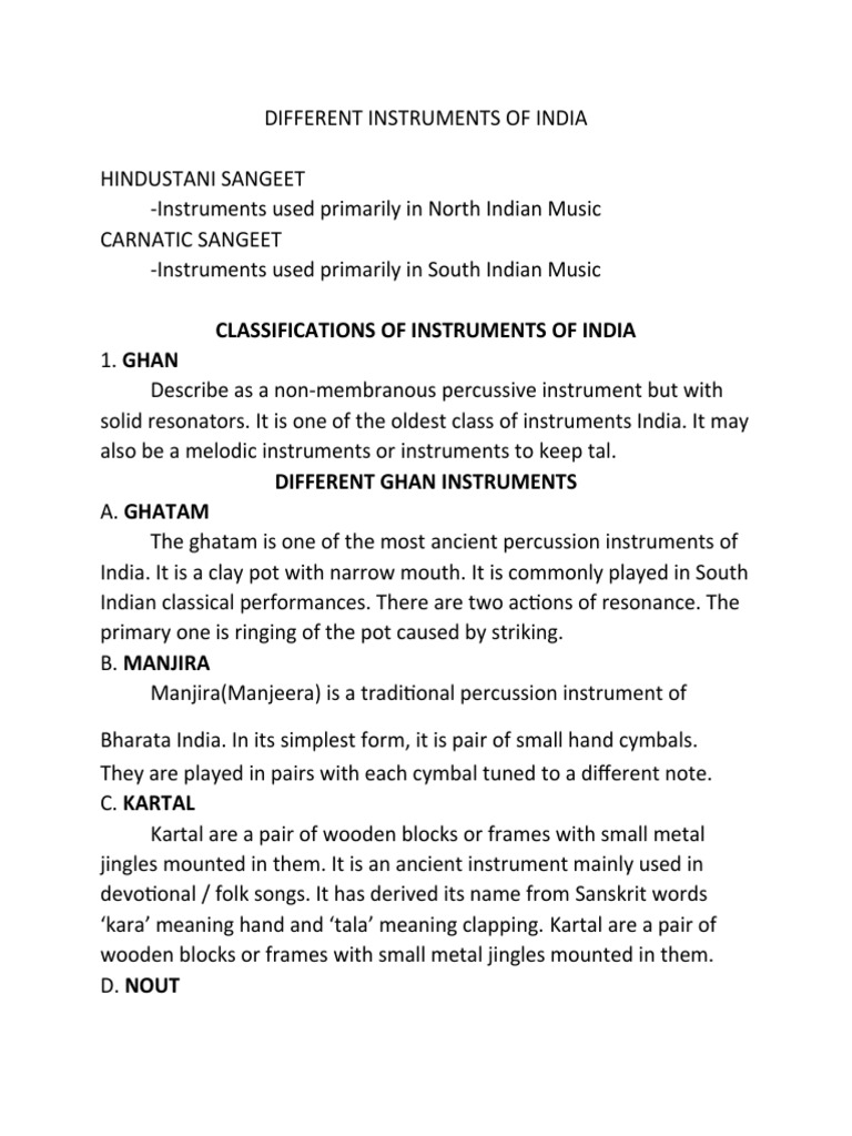Different Instruments of India | PDF | String Instruments | Classical ...