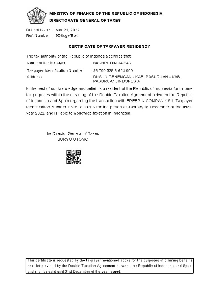 Certificate of Taxpayer Residency | PDF | Business | Law