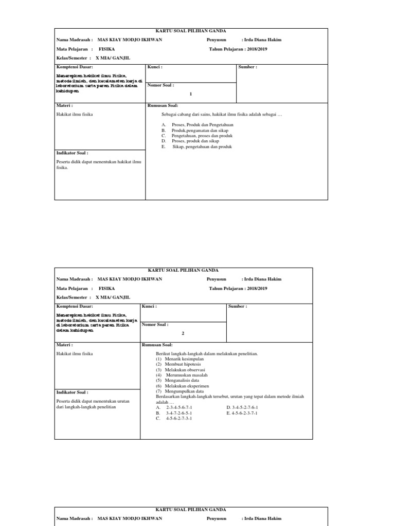 Kartu Soal Pilihan Ganda Kelas 10 | PDF | Karier & Perkembangan | Sains & Matematika