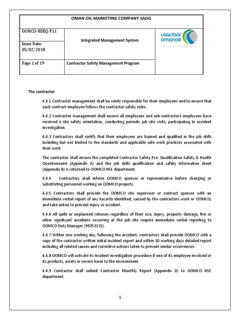 Contractor Safety Managment Program | PDF | Personal Protective ...