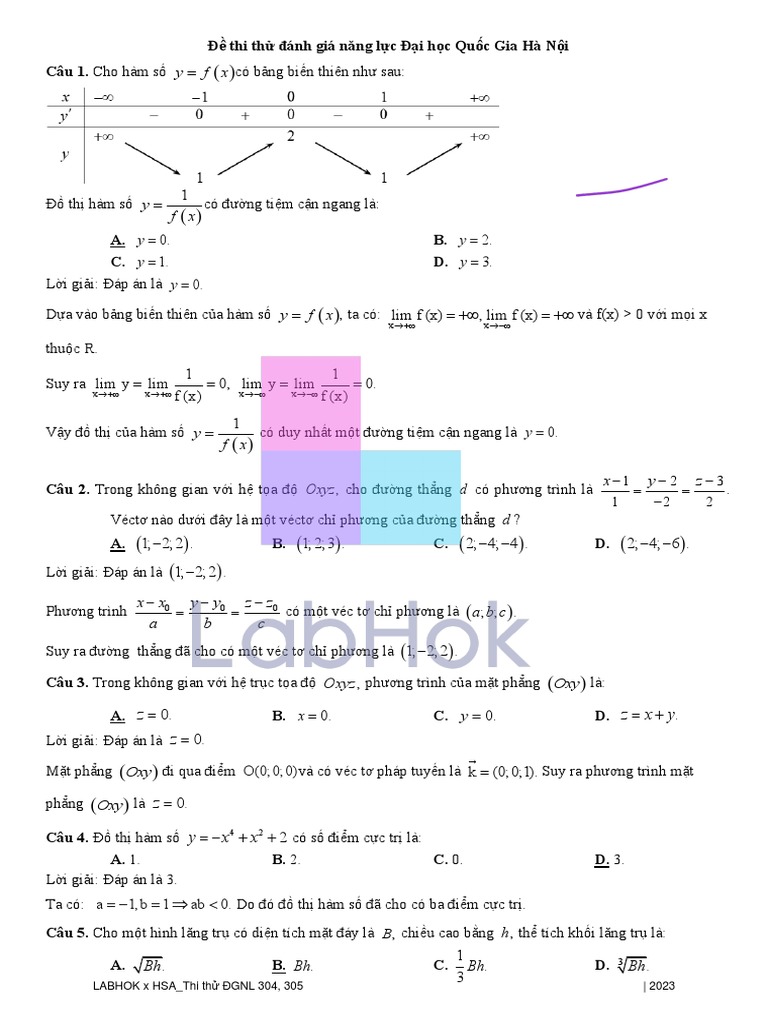 ĐỀ THI HSA - THI THỬ ĐGNL 304,305 | PDF