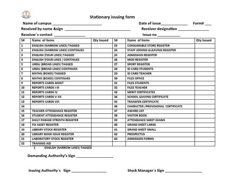 Item Issuing Form Full | PDF