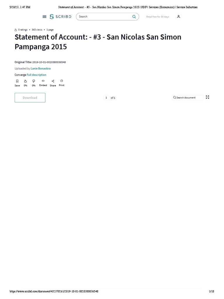 Statement of Account - #3 - San Nicolas San Simon Pampanga 2015 - PDF ...