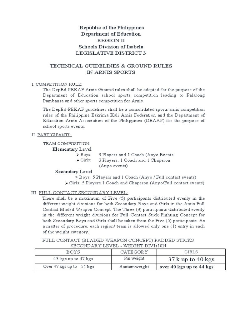 LD3 Arnis Technical Guideliones & Ground Rules | PDF