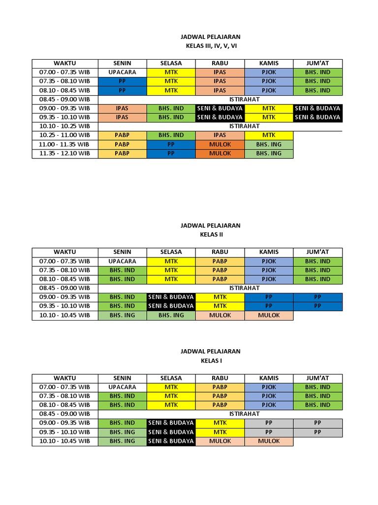 Jadwal Pelajaran Kurikulum Merdeka SD | PDF