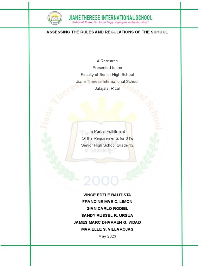 Assessing The Rules and Regulations of The School | PDF | Schools ...