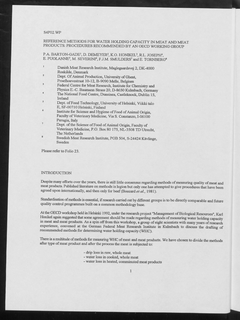 Reference Method For Water Holding Capacity Assessment | PDF | Meat | Water Reference Method For Water Holding Capacity Assessment | PDF | Meat | Water