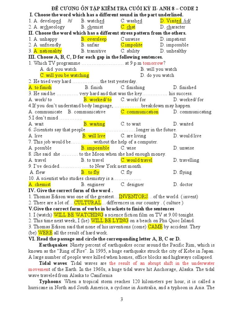 ĐỀ CƯƠng Ôn TẬp Code 12 CuỐikỲ Ii Anh 8 Chua De 2 Pdf Tropical Cyclones Tsunami 