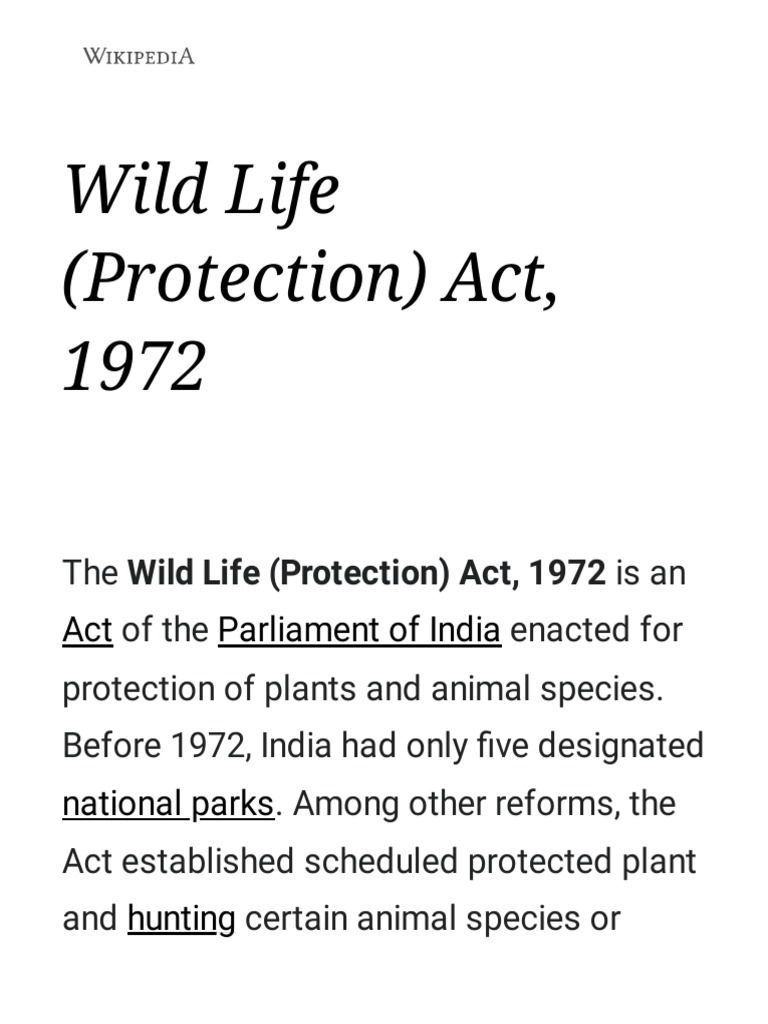 Wildlife Protection Act Overview 1972 | PDF | Justice | Crime & Violence