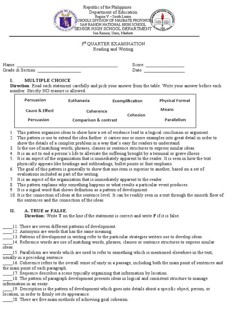 3rd Quarter in Reading and Writing | PDF