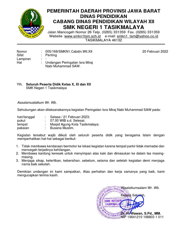 Undangan Isra Miraj SMKN 1 Tasikmalaya | PDF