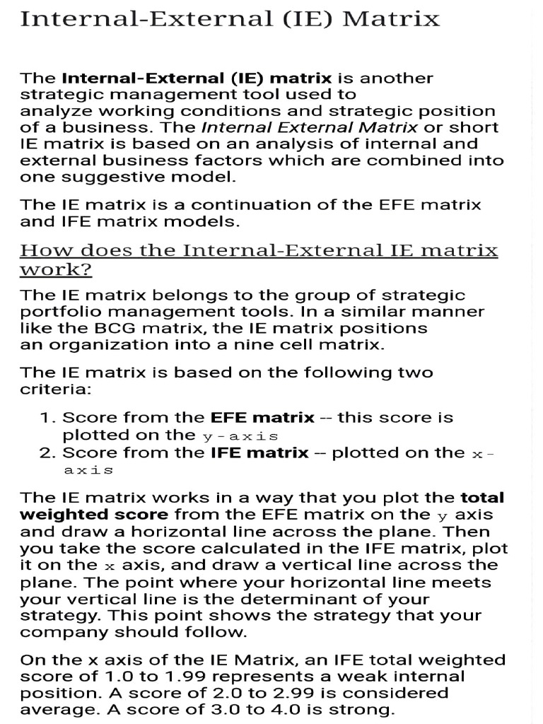 Internal External Matrix & SPACE Matrix | PDF