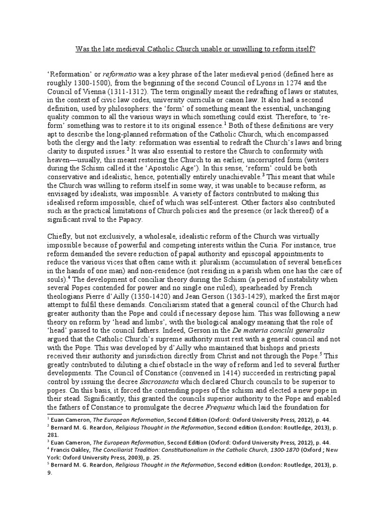 Was The Late Medieval Catholic Church Unable or Unwilling To Reform ...