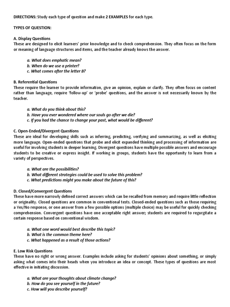 Types of Question | PDF | Reading Comprehension | Question