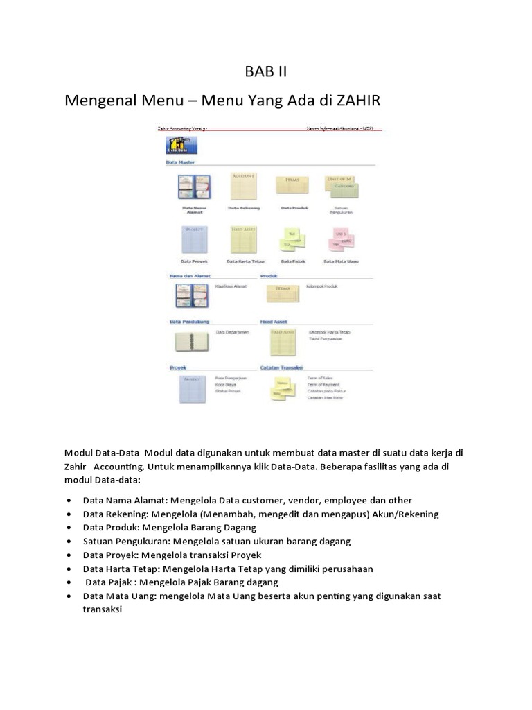 Bab II. Mengenal Menu Menu Di Zahir | PDF