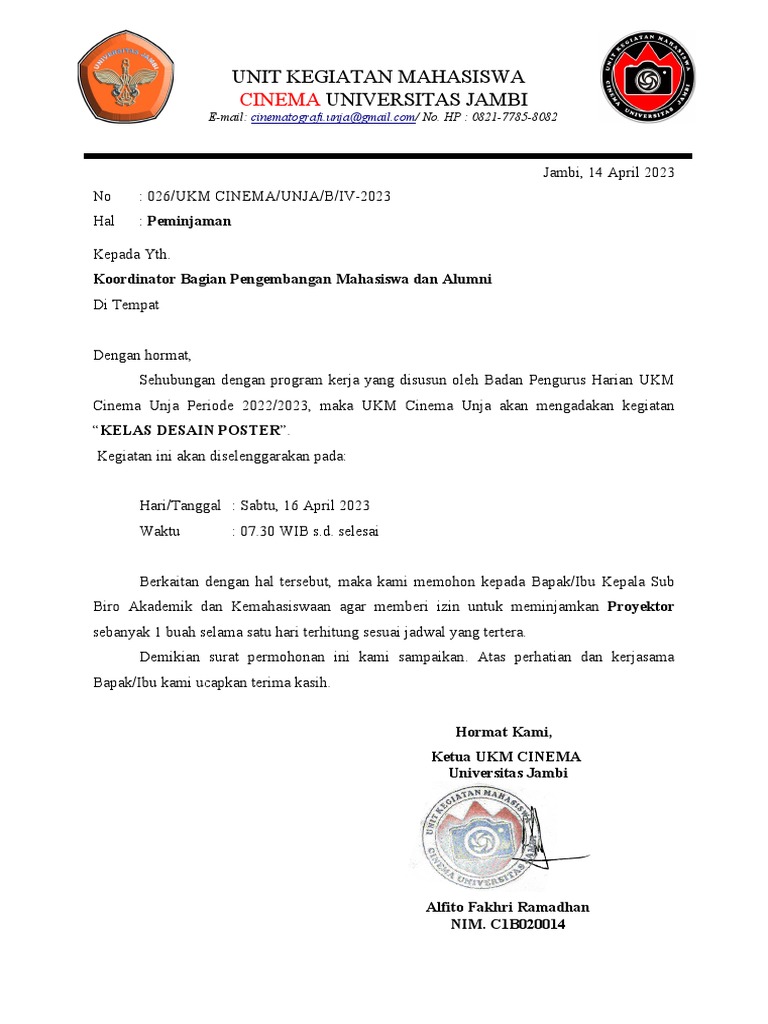 Surat Peminjaman (Kelas Desain) | PDF