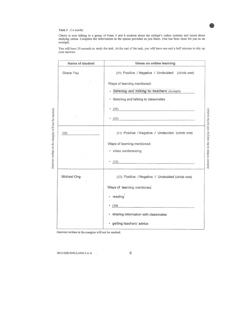 2012 DSE Listening Part A (Task 3) | PDF