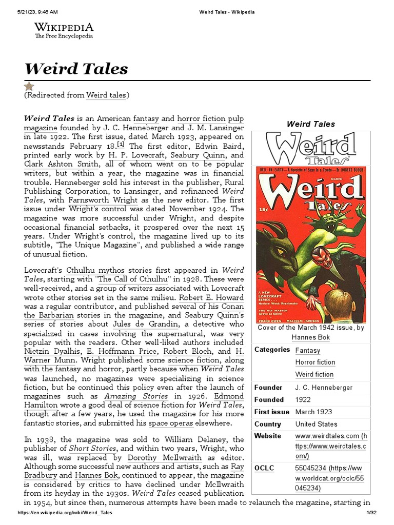 History of Weird Tales Magazine | PDF | Weird Tales | Speculative Fiction
