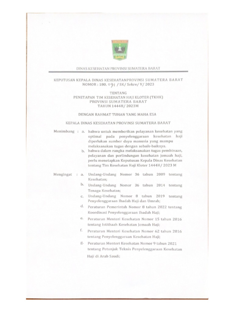 SK Penetapan TKHK 2023 | PDF