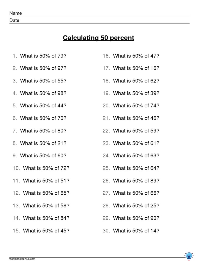 Calculating 50 Percent: Name Date | PDF Calculating 50 Percent: Name Date | PDF