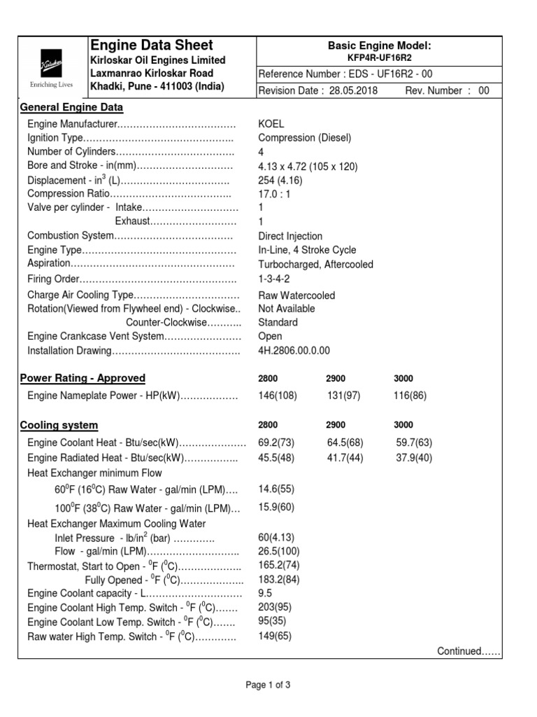 Engine Data Sheet For KFP4R-UF16R2 | PDF | Internal Combustion Engine ...