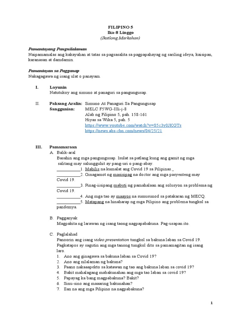 Cot Filipino 5 Q3 WK8 | PDF