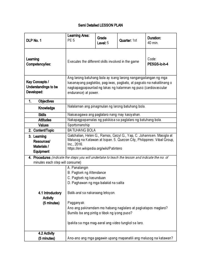 PE 5 Semi-DLP MELC-based Q1 (Unedited) | PDF