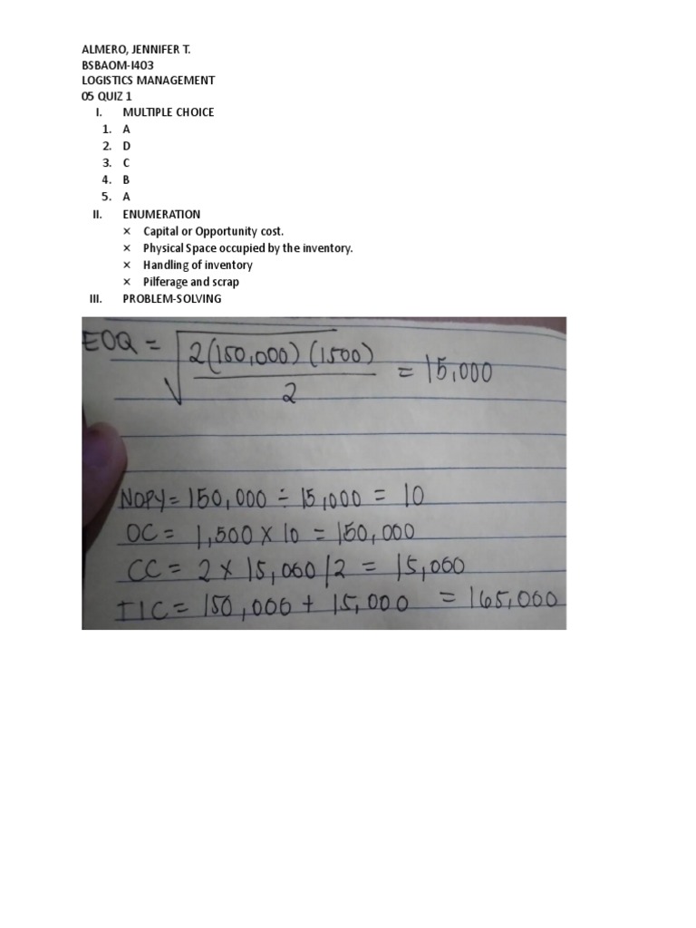 Logistics Management Quiz 1 Answers | PDF
