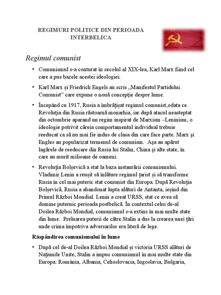 Regimuri Politice Din Perioada Interbelica | PDF