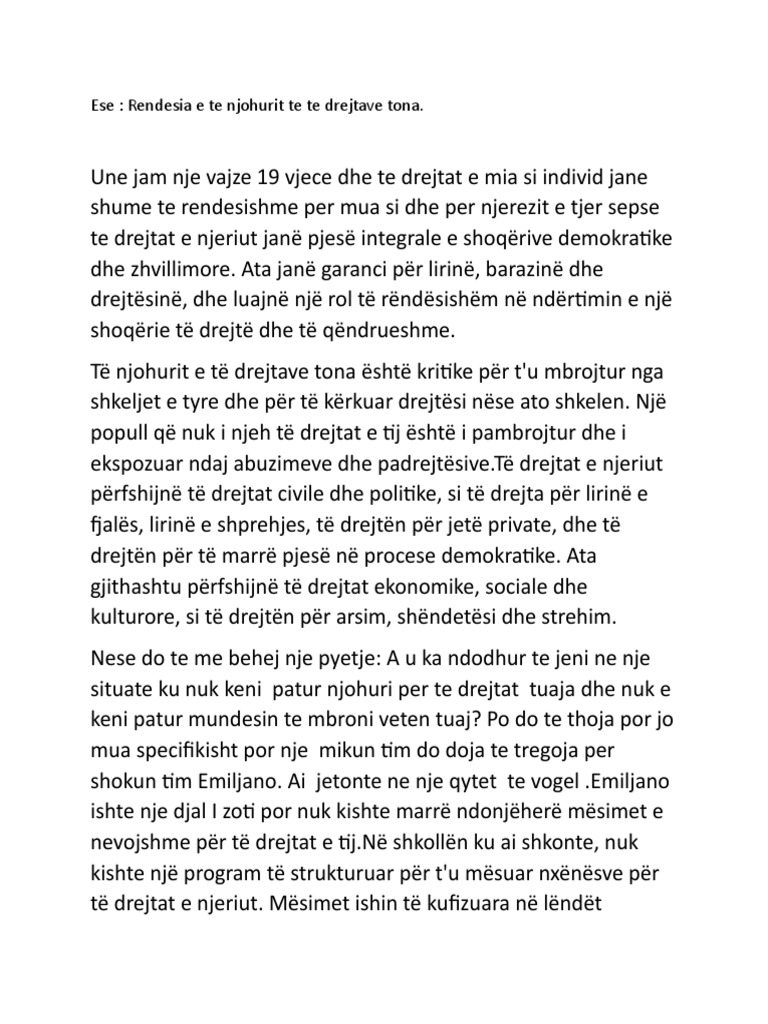 Ese: Rendesia e Te Njohurit Te Te Drejtave Tona | PDF