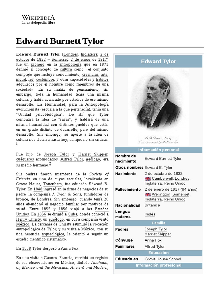 Edward Burnett Tylor | PDF | Educacion Cultural