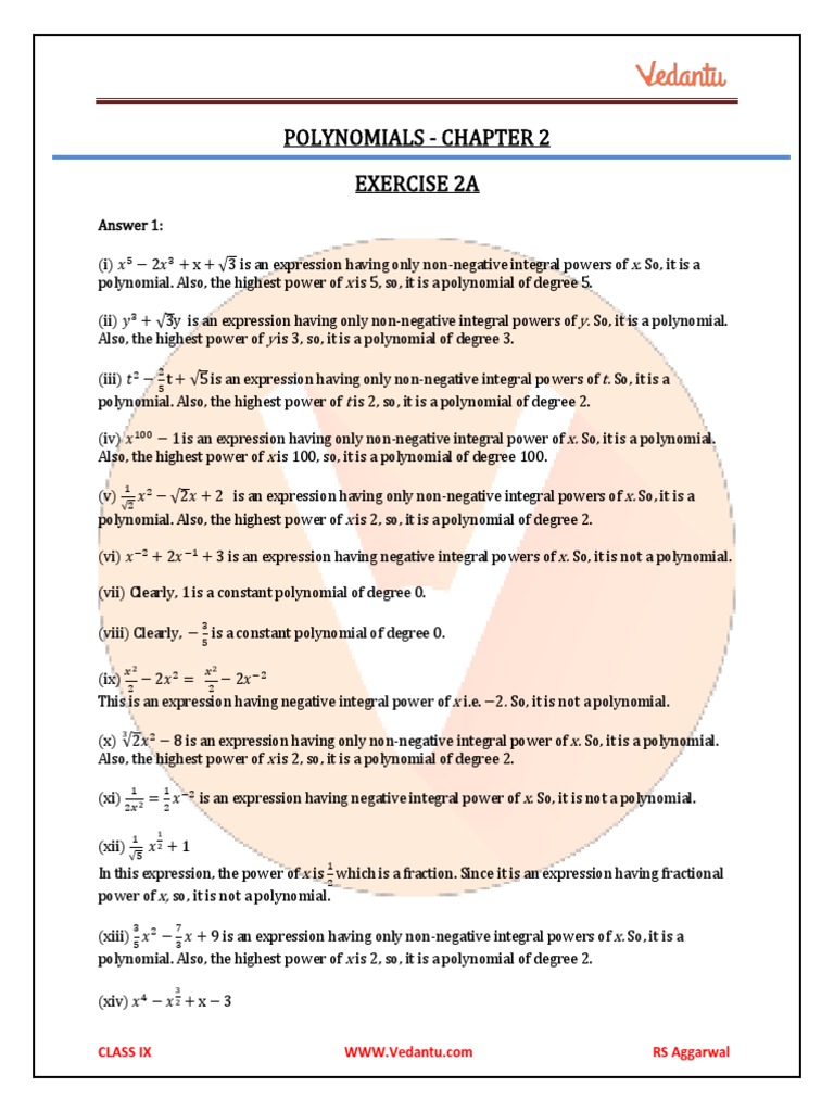 RS Aggarwal Class 9 Solutions Chapter-2 | Download Free PDF | Polynomial | Mathematical Objects