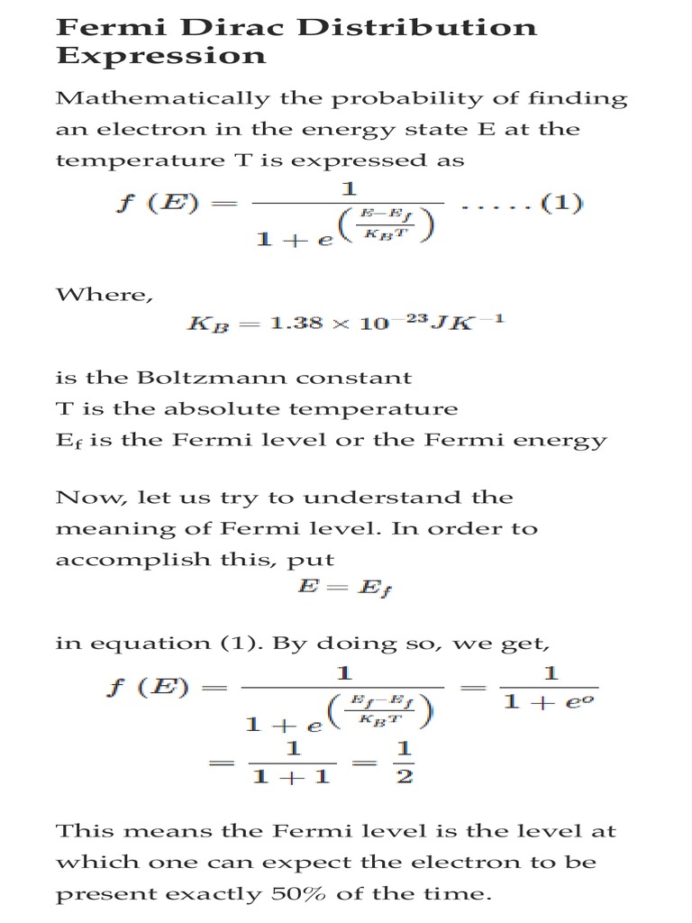 Fermi Dirac Distribution Function Electrical4u Pdf Electrical