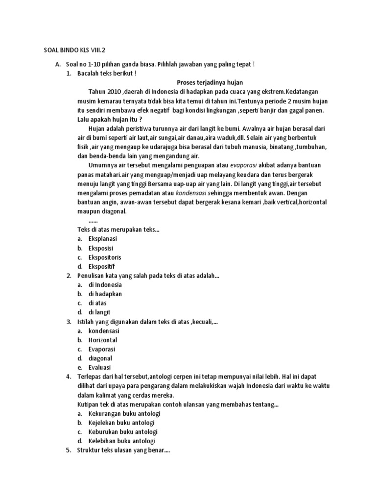 Soal Bindo KLS 8 | PDF