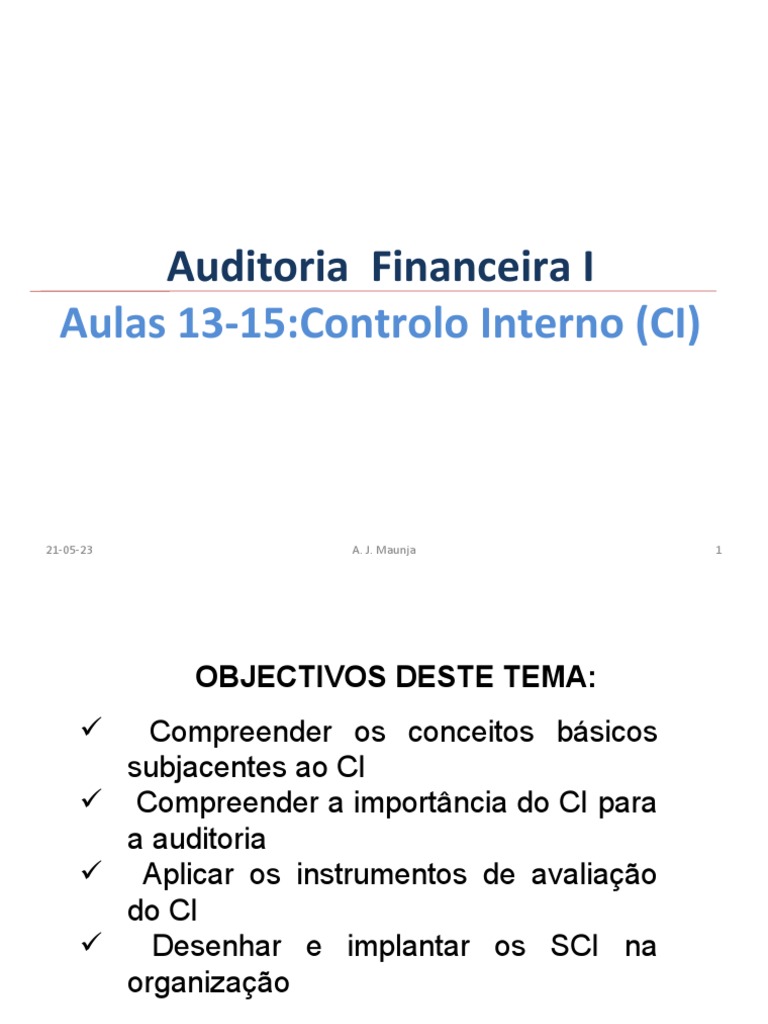 Aula II Controlo Interno | PDF | Avaliação de risco | Contabilidade