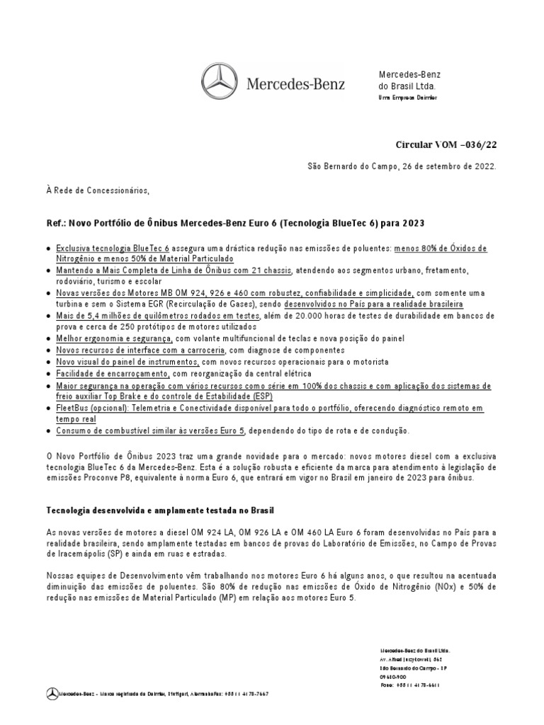 Novo Portif Lio Euro VI VOM | PDF | Motores | Mercedes Benz