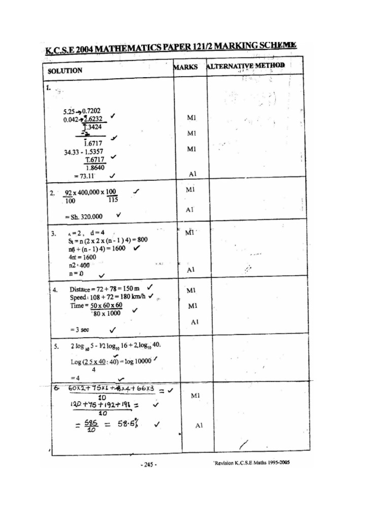 2004 Kcse Mathematics Paper 2 Answers 1 | PDF