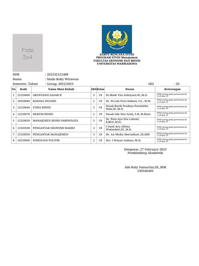 Cetak Kartu Rencana Studi | PDF