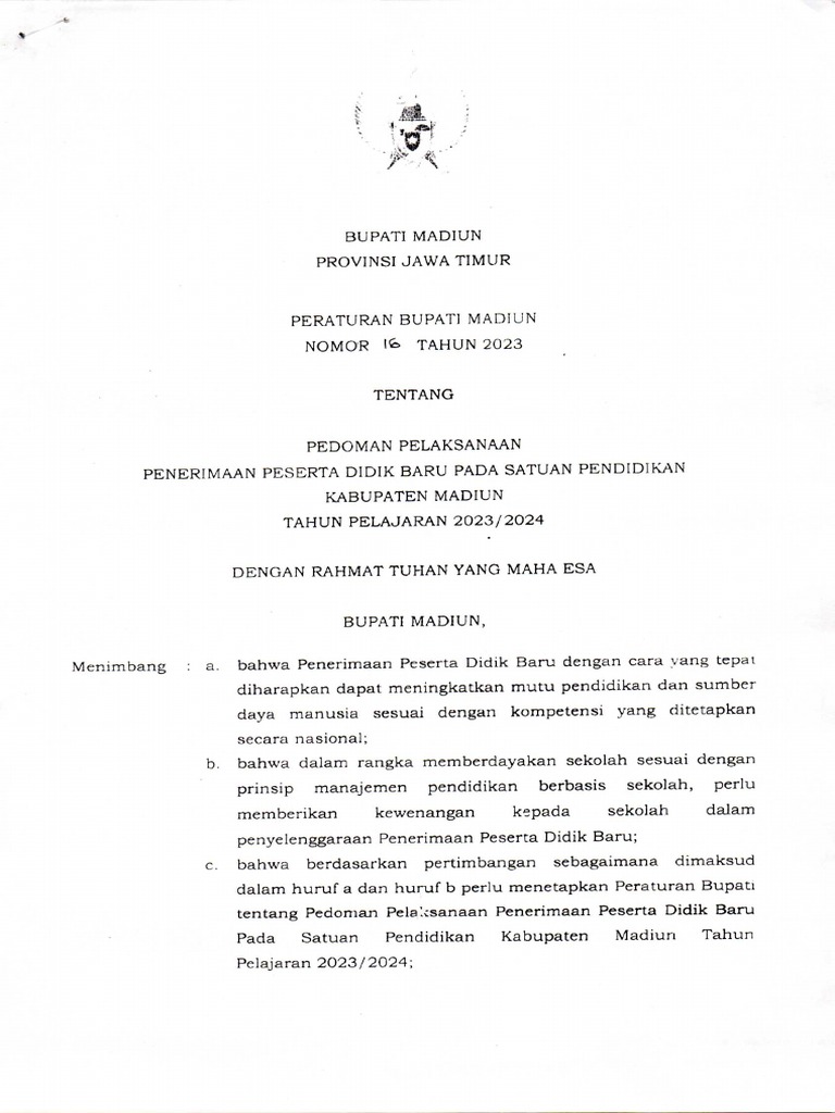 Perbup PPDB Tahun 2023 | PDF