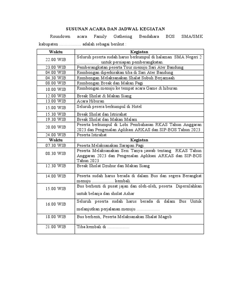 Susunan Acara Dan Jadwal Kegiatan | PDF