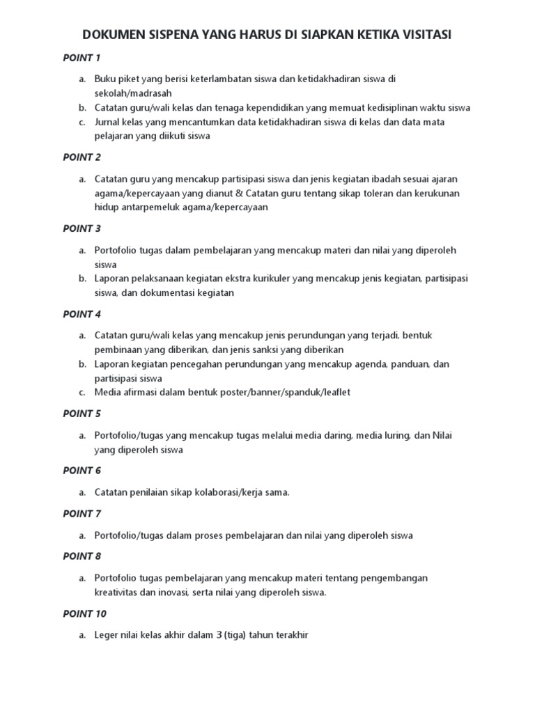 Dokumen Sispena Yang Harus Di Siapkan Ketika Visitasi | PDF