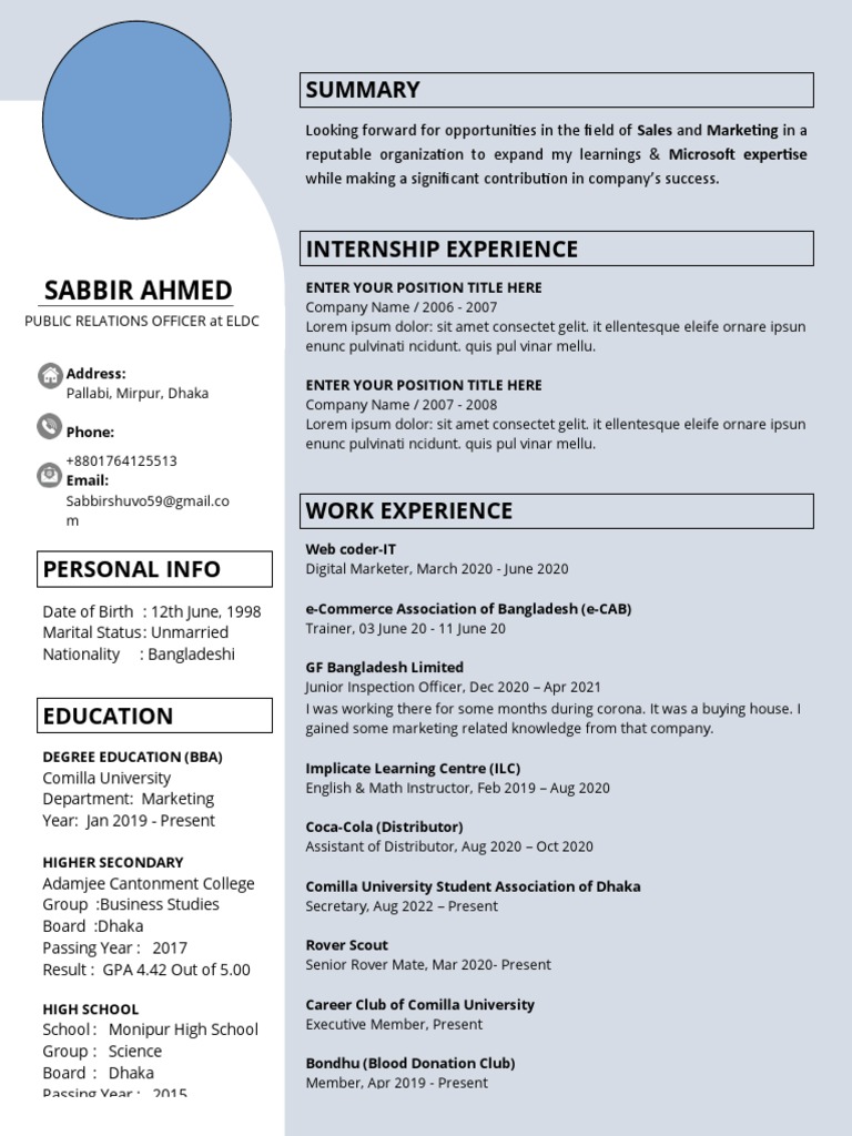 Sabbir Ahmed's Marketing Resume | PDF