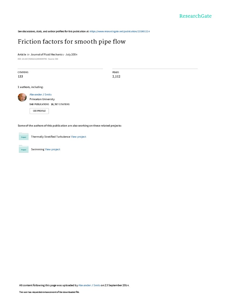Friction Factors For Smooth Pipe Flow | PDF | Reynolds Number | Turbulence