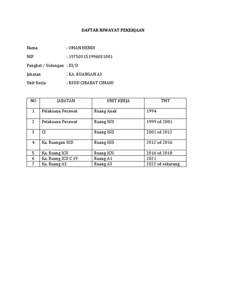 Daftar Riwayat Pekerjaan | PDF