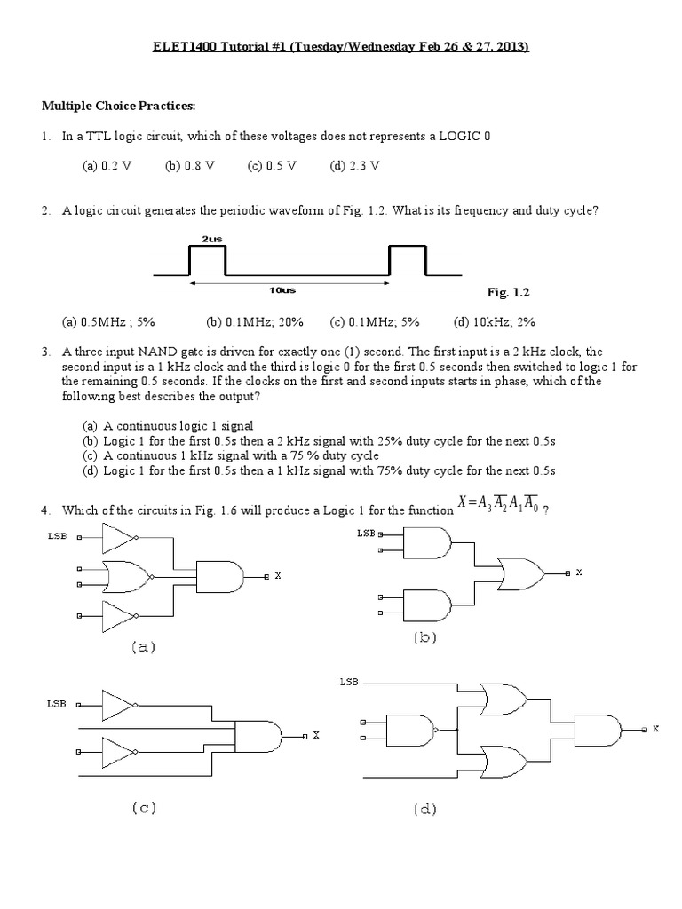 Digital Electronics - Tutorial #1 | PDF | Logic Gate | Hertz